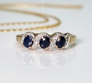 LOVELY 9ct Gold Sapphire & Diamond Half Hoop Band Ring. | Jewellery ...