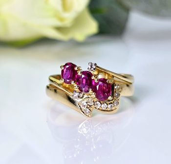 BEAUTIFUL Hand-Made 18ct Yellow Gold Natural Ruby & Diamond Two Ring ...