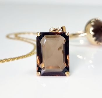 VINTAGE 14ct Yellow Gold 12.80ct Natural Smoky Quartz Pendant ...