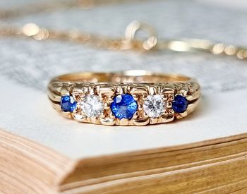 GLORIOUS 9ct Yellow Gold Natural Sapphire & Diamond Bridge Style Ring ...