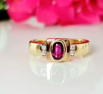 MODERN 9ct Yellow Gold Natural Ruby & Diamond Ring. | Jewellery Past ...