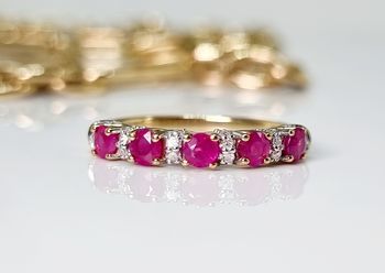 GORGEOUS 9ct Gold Natural Ruby & Diamond Half Hoop Ring | Jewellery ...