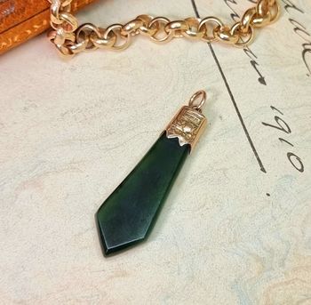 EDWARDIAN 9ct Yellow Gold Nephrite Jade Fob Pendant | Jewellery Past ...